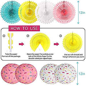 Donut Party Decorations, Donut Birthday Party Supplies, Hanging Donut Paper Lanterns Party Fans Pom Poms Flowers for Baby Shower Two Sweet Birthday Party Ice Cream Party