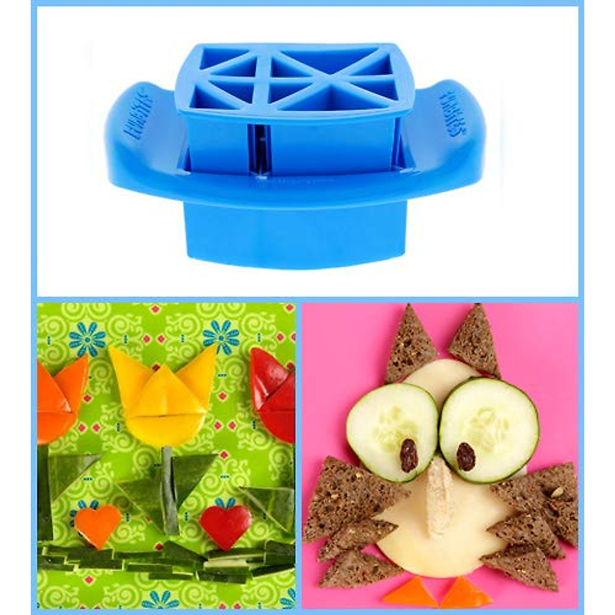 FunBites Set of 3 Food Cutters, Green Squares, Pink Hearts, Blue Triangles