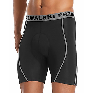 Przewalski Mens Cycling Underwear Shorts 4D Padded Bike Undershorts Bicycle MTB Liner Shorts with Silicone Leg Grippers Grey