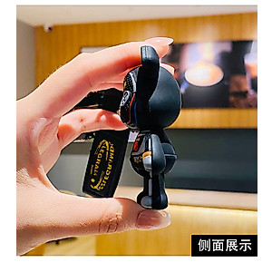 HSYHERE Fashionable Cool Half Mechanical Body Standing Bear Keychain, Stylish soft silicon Bear Key Ring Collection Bag Pendant New Year Christmas Valentine Gift Car Key Metal Keyring -Black