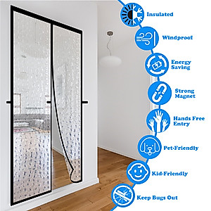 RELIANCER Magnetic Thermal Insulated Door Curtain,Waterproof EVA Door Cover,Fit Door Size 34"x78",Temperature Protection Insulated Doorway Curtains,Self-Closing Door Screen,Windproof Door Net Screen