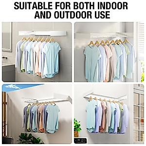 Wall Mounted Drying Rack 40",Laundry Drying Rack Collapsible, Retractable Clothes Drying Rack, 5 Aluminum Rods, 60 lb Capacity, with Wall Template, Screw, Drill Bit (White 40" Large)