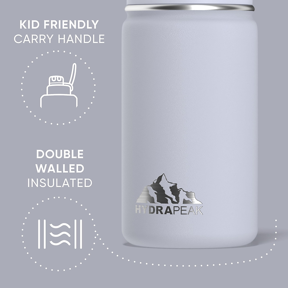 Hydrapeak Mini 14oz Water Bottle with Straw Lid, Stainless Steel Double Wall Insulated Water Bottle | Leak-Proof and Spill-Proof Water Bottle, 24 Hours Cold (Ice)