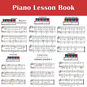 Beginner Piano Book for Kids, Piano Keyboard Stickers, 50 Amazing & Popular Songs, Color Piano Key Stickers for 88/76/61/54/49/37 Key Keyboards, Transparent and Removable