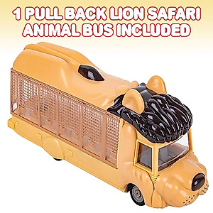 ArtCreativity Pull Back Lion Safari Animal Bus for Kids, 7 Inch Lion Design Bus with Pullback Mechanism, Durable Plastic Material, Safari Party Decorations, Best Birthday Gift for Boys & Girls