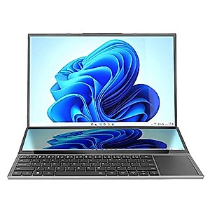 Yoidesu Dual Screen Laptop, 16GB DDR4 RAM 128GB PCIe SSD, 16in Main Screen and 14in Touch Screen for Win11/10 for Intel Core I7 Processor, 13600mAh Battery Split Screen Laptop