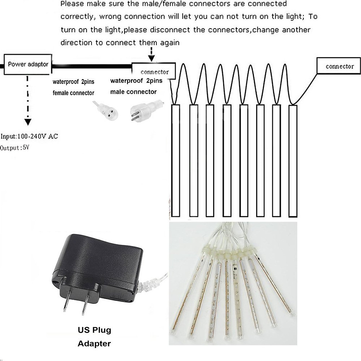 Rain Drop Lights,30cm 8 Tubes 144 LED(11.8 inch/Tube) Icicle Snow Falling Raindrop Lights for Wedding Party Holiday Xmas Halloween Home Garden Tree Decoration (White)