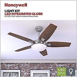 Honeywell Ceiling Fans Carmel, 48 Inch Contemporary Indoor LED Ceiling Fan with Light, Remote Control, Dual Mounting Options, Dual Finish Blades, Reversible Motor - 50196-01 (Brushed Nickel)