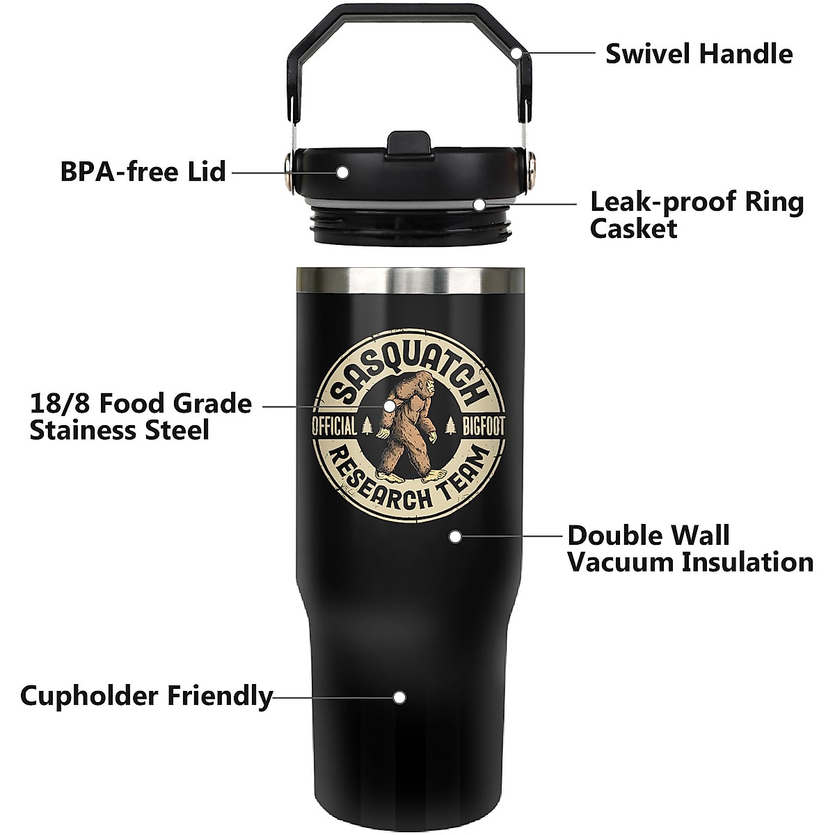 ysnifeiw 30oz Bigfoot Tumbler with Top Handle and Flip Straw Bigfoot/Sasquatch Gifts Cup for Dad Father's Day Birthday Christmas Gifts for Men