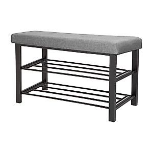 Simplify Storage Bench, Shoe Rack, Ottoman, Tufted, Padded Seating for Entryway, Bedroom, Closet & Hallway, Grey