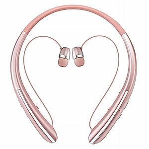 Bluetooth Headphones, Wireless Neckband Headset Retractable with Sweatproof Stereo Earbuds Call Vibrate Alert Earphones with Mic by NVOPERANG (Rose Gold)