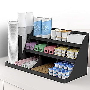 Mind Reader 14 Compartment 3 Tier Large Breakroom Coffee Condiment Organizer, Black