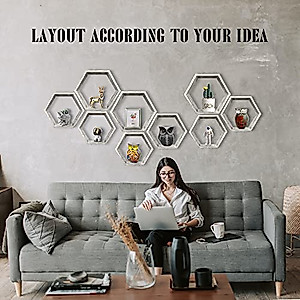 MRGL Hexagon Floating Shelves Set of 3, Wall Mounted Honeycomb Shelves Rustic White