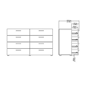 Tvilum 8 Drawer Double Dresser, 15.85" D x 55.12" W x 32.17" H, Black Matte