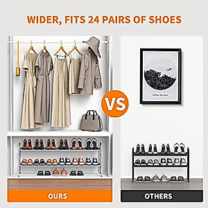 Coonoor 2-Tier Long Shoe Rack Storage for Wide Shoe Shelf Organizer,Silver