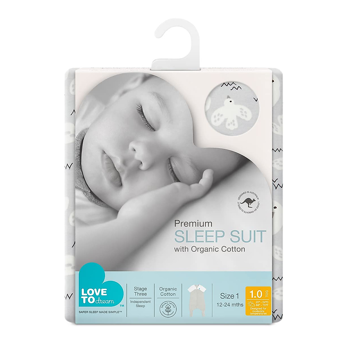 Love to Dream Organic Toddler Wearable Blanket w/Footies (12-24 Mo), Super Soft Sleeping Suit, 1.0TOG Grey