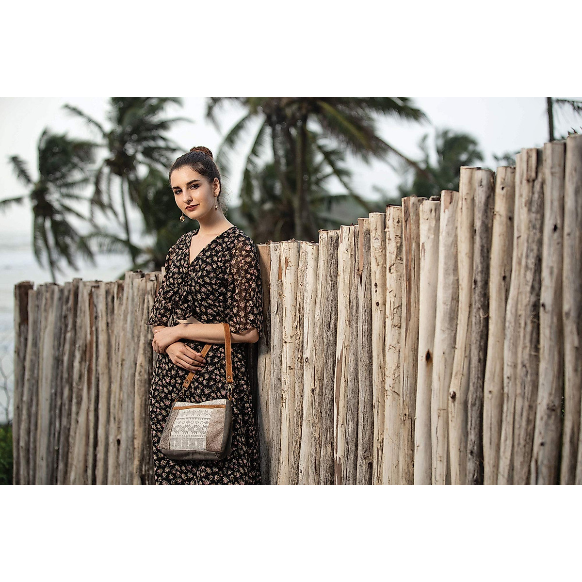 Myra Bag Classical Upcycled Canvas & Cowhide Leather Shoulder Bag S-1222, One Size For Women