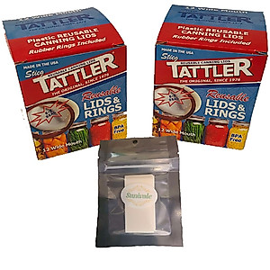 Reusable Canning Lids Bundle Includes 24 Wide Mouth Tattler Lids and Rings and 24 Dissolvable Sunivale Jar Labels For Use With Hot Water Bath, Vacuum Sealer and Pressure Canning Methods Made in USA