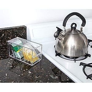 Isaac Jacobs 2-Compartment Rectangular Clear Acrylic Organizer with Lid (6.75" L x 3" W x 3.25" H), Tea Bag Holder, Multi-Sectional Tray, Stackable, Storage Box, for Kitchen, Bathroom, Office & More