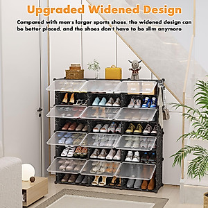 C&AHOME Shoe Rack, 48-Pair 18"x14" Widened Portable Shoe Organizer, 8-Tier Plastic Freestanding Shoe Storage Cabinet, DIY Shoe Shelves with Visualization Doors, 54.6" L × 14.2" W × 56.8" H Black