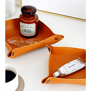 Banugo Valet Tray, Small Catchall Tray, Leather Tray, Foldable Jewelry Organizer, Suitable for Travel, Nightstand, Storage, Home or Office (Orange-S)