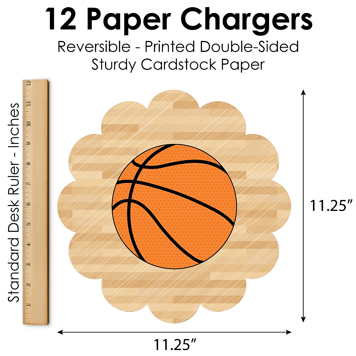 Big Dot of Happiness Nothin’ but Net - Basketball - Baby Shower or Birthday Party Round Table Decorations - Paper Chargers - Place Setting for 12