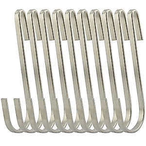 RuiLing Flat Style Premium Stainless Steel S Hook Cookware Universal Pot Rack Hooks Sturdy Hanging Hooks - Multiple uses for Kitchenware, Pots, Utensils, Plants, Towels - Set of 10