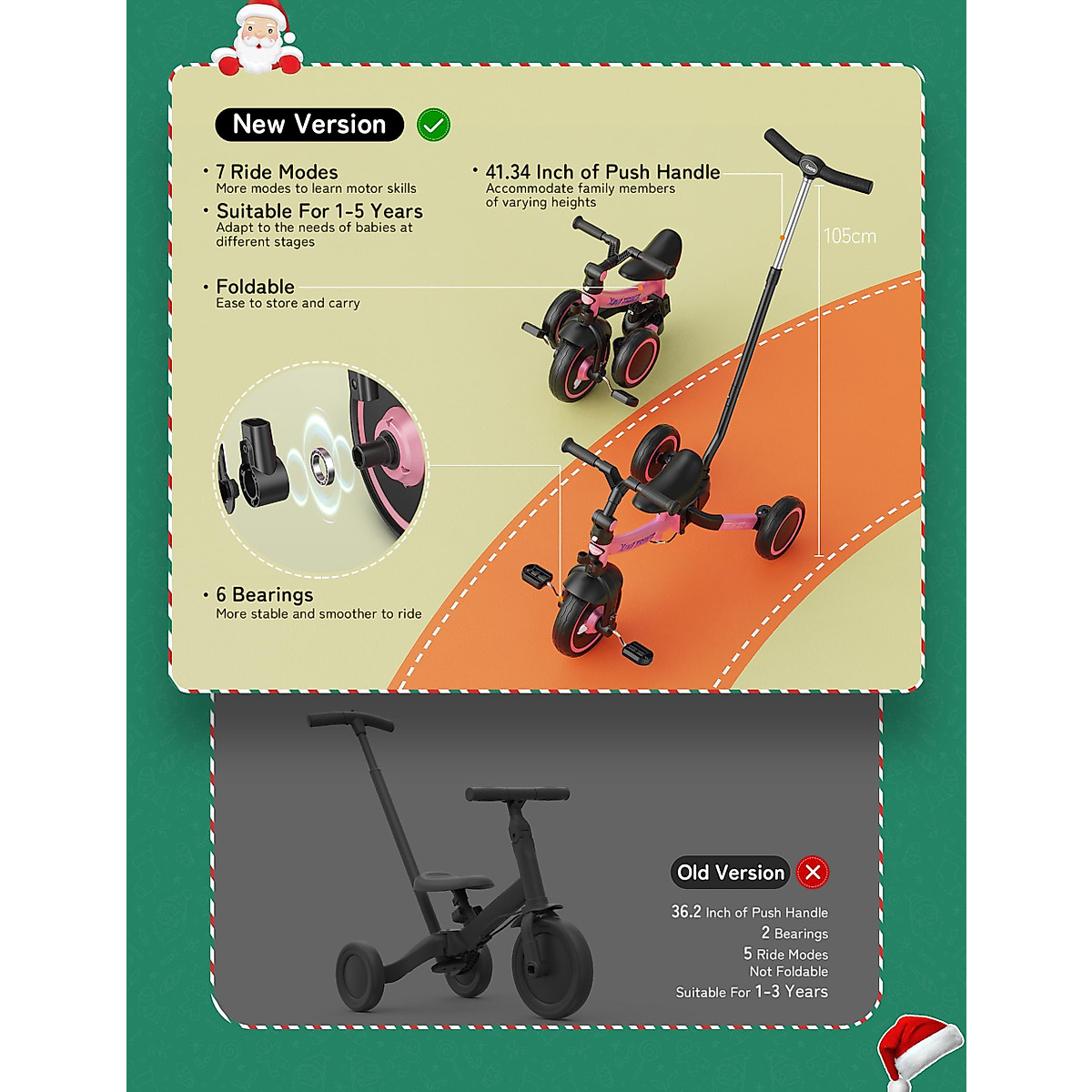 besrey Toddler Bike with Parent Steering Push Handle for 1-3 Years Old Girls and Boys, Foldable Kids Push Trike, Toddler Tricycle with Removable Pedals, Height Adjustable Seat