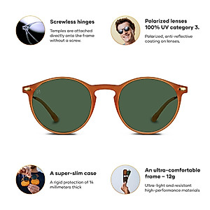NOOZ Sunglasses polarized for Men and Women - 100% UV protection - Honey Color - with Compact Case - CRUZ Collection