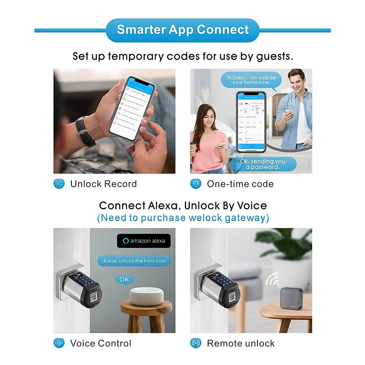 WELOCK Safer Keyless Entry Door Lock Deadbolt, Smart Bluetooth Locks Deadbolt Digital Electric Door Lock with Keypad APP Control IC Card Mechanical Key, Easy to Install