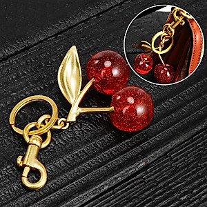 EIOYUMY Cherry Keychain Bag Pendant, Cherry Bag Charm for Women, Shiny Resin & Metal Accessories for Purses and Bags