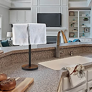 BCOZLUX Towel Holder Stand, Countertop Hand Towel Stand for Bathroom and Kitchen, Free Standing Counter Towel Rack with Weighted Wood Base, Rustic Black and Brown