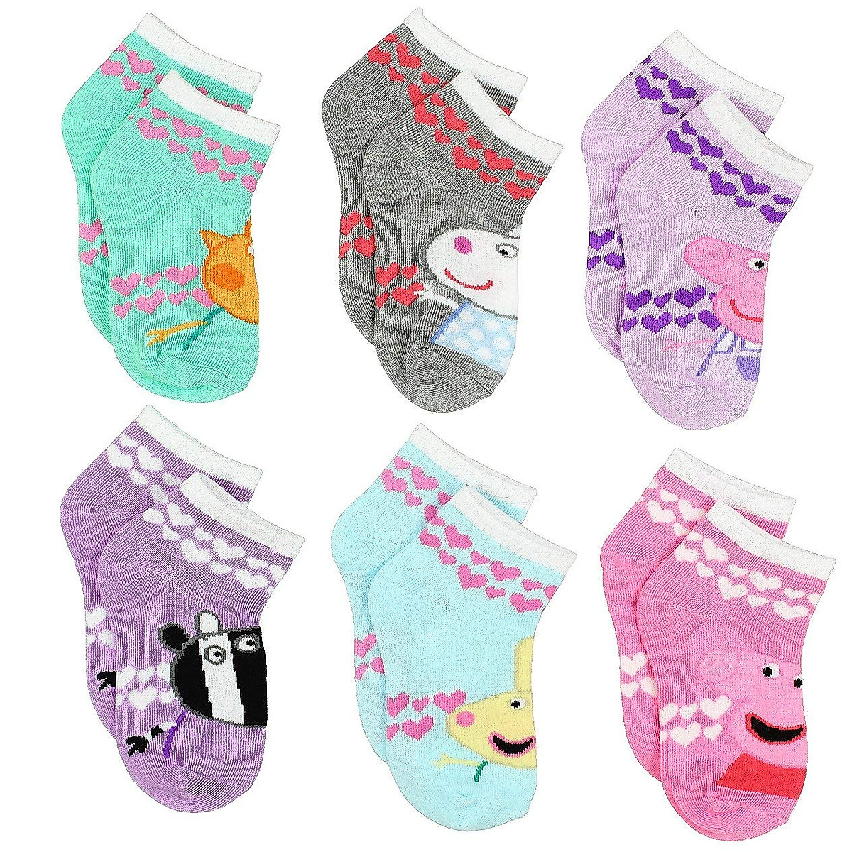 Peppa Pig Girls 6 pack Socks (X-Small (2-4), Friends Quarter Multi)
