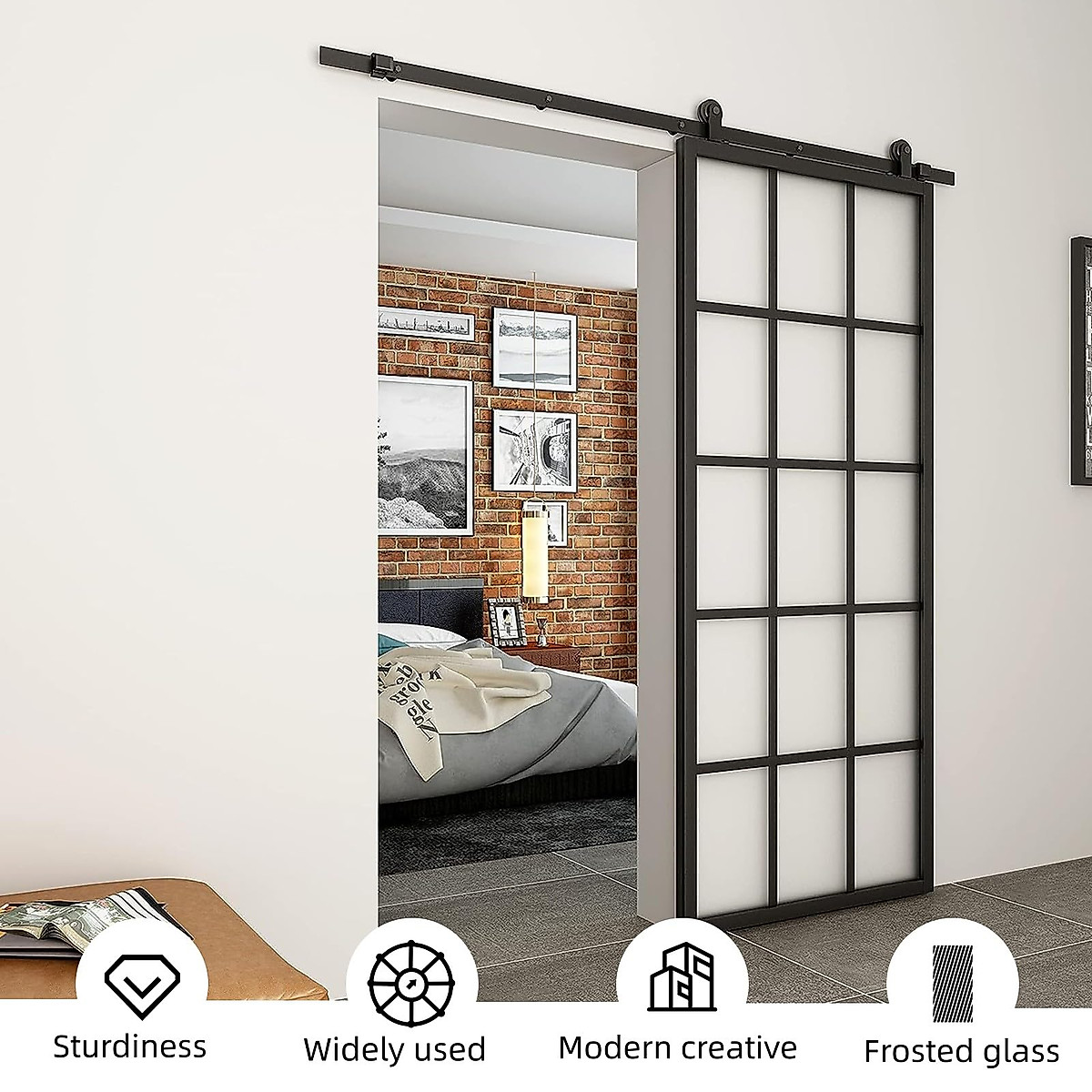 BARNSMITH 36in x84in Frosted Glass Barn Door Sliding Aluminum Panel Heavy Duty DIY Tempered Frosted Glass Barn Door Slab Assemble Required (Sliding Hardware not Included) KDA05