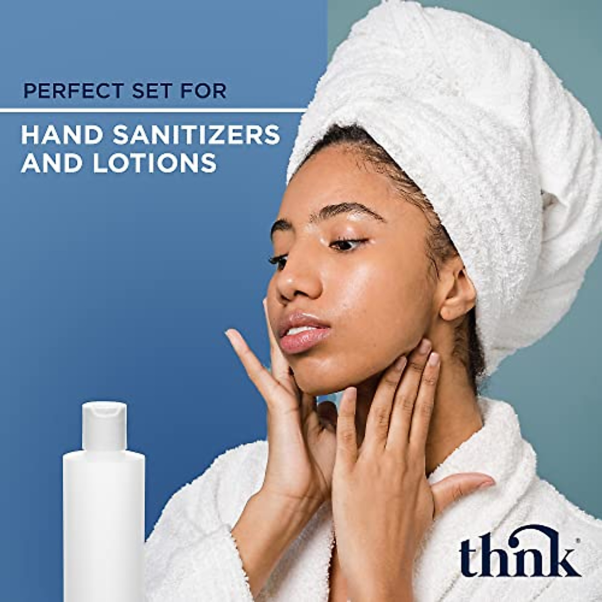 THNK, Plastic Bottle Squeeze Containers with Disc Top, Reusable, Refillable, Perfect for Hand Sanitizers, Lotions, Shampoo, Conditioner, and On-The-Go Liquids (5-Pack, 8-oz)