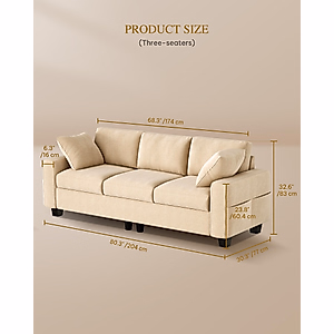 YITAHOME 80" Sofa, Comfy Upholstered Sofa Couch with Extra Deep Seats, Modern 3-Seater Couch Sleeper with Side Pocket, Loveseat for Living Room Apartment Office, Easy Assembly, Beige