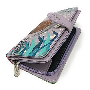 Shag Wear Sea Turtle Large Animal Wallet for Women and Teen Girls Vegan Faux Leather 7" Light Purple