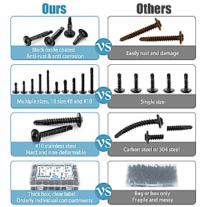 410 Stainless Steel #8#10 Self Tapping Screws for Metal, 380 PCS Self Drilling Screws Assortment Kit, Black Oxide, Modified Truss Head Self Tapping Sheet Metal TEK Screws, Length 1/2" to 1-1/4''