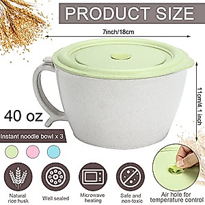 3 Pieces Microwave Wheat Straw Soup Bowl with Handle 40 oz Large Soup Mug with Phone Holder Dishwasher Safe Noodle Bowl with Lid Ramen Microwave Bowl for Ramen, Soup, Noodles, 3 Colors