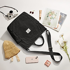 KALIDI Corduroy Tote Bag, Large Messenger Bag Shoulder Hobo Anti Splash Crossbody Zipper Bag Casual Work Shopping Women