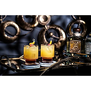 GLASSIQUE CADEAU Vintage Art Deco Ribbed Lowball Cocktail Glasses | Set of 4 | 12 oz Crystal Double Old Fashioned Tumblers for Drinking Classic Whiskey, Gin, Vodka Bar Drinks | Round Glassware