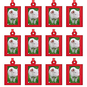 Cute Pig Christmas Photo Ornament Frame Red Picture Frame for Xmas Tree Hanging Decoration