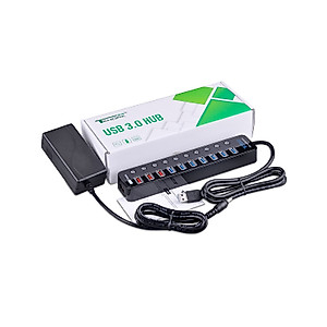 USB 3.0 Hub - Tendak 7 USB 3.0 Data Ports + 3 USB Smart Charging Ports with Individual On/Off Port Powered 10 Port USB Hub for PC Mac PS4 Xbox One XPS Surface Pro