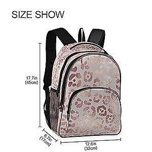 Backpack School Bookbag Leopard Print Cheetah Rose Gold Schoolbag with Water Bottle Pocket Medium