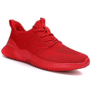Mens Running Shoes Casual Light Comfort Casual Sport Mesh Walking Sneakers Work Gym Slip on Tennis Zapatos para Hombre Red