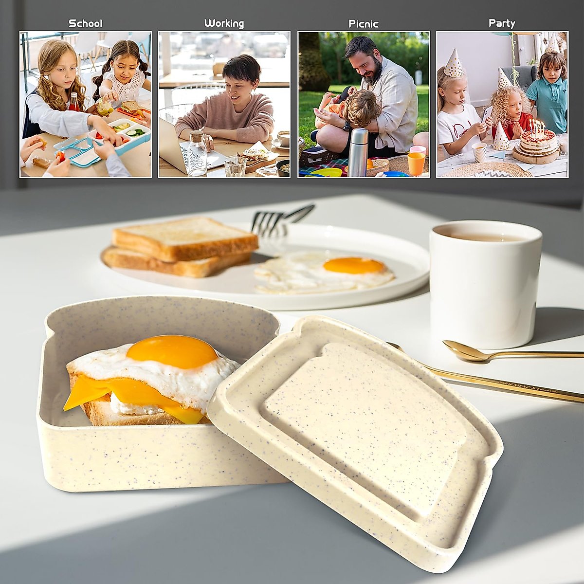 GothaBach 4 PCS Toast Shape Sandwich Box, 14Oz Sliced Toast box， Toast Fresh-keeping Container, Sandwich Containers for lunch boxes-Allow Microwave Heating and Frozen Preservation