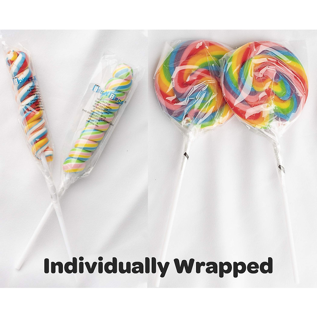 24 Rainbow Lollipops Individually Wrapped Non Broken 12 Large Swirl Lollipop 3" and 12 Large Twisty Pops, Perfect Suckers for Gift, and Holiday Decorations,