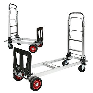 JXUFDHO Hand Truck Dolly Foldable Heavy Duty, Convertible 2 in 1 Folding Hand Truck Folding Dolly Cart Trolley Luggage Cart 440lbs Capacity Aluminum for Moving Home, Auto, Office