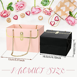 Lincia 12 Pcs Paper Flower Gift Bags Wedding Bouquet Flower Box with Handle Flower Boxes for Arrangements Gift Wrapping Bags Florist Handbag for Gift Wedding Baby Shower Party (Black, White, Pink)