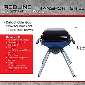 Redline Canyon Camping Grill 3 in 1 Portable Gas Stove 7,000 BTUs Propane Grill Camping Grill Grid and 2-Sided Baking Pan with Wok